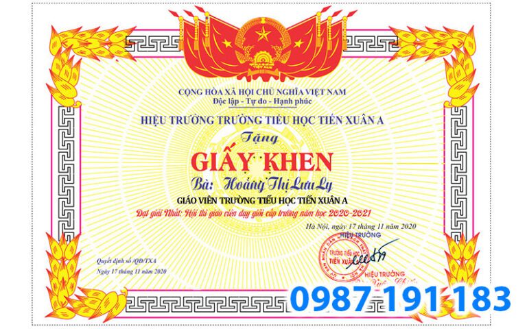 Top 10+ mẫu giấy khen giáo viên đẹp, đơn giản, ấn tượng